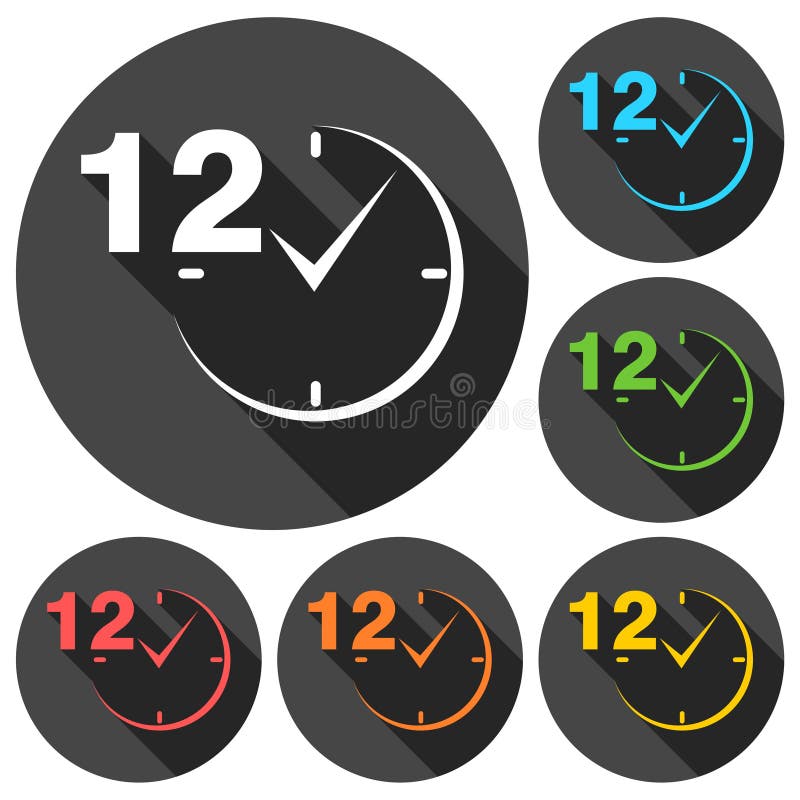 12 Hours Circular Icons Set with Long Shadow Stock Vector ...