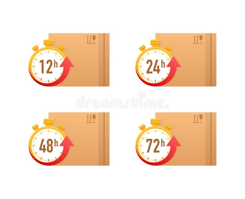 12, 24, 48, 72 Hours Clock Arrow. Fast Delivery Concept. Work Time ...