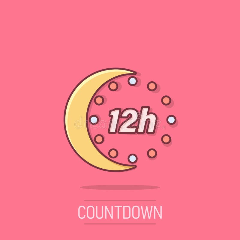 12 Hours Clock Icon in Comic Style. Timer Countdown Cartoon Vector ...