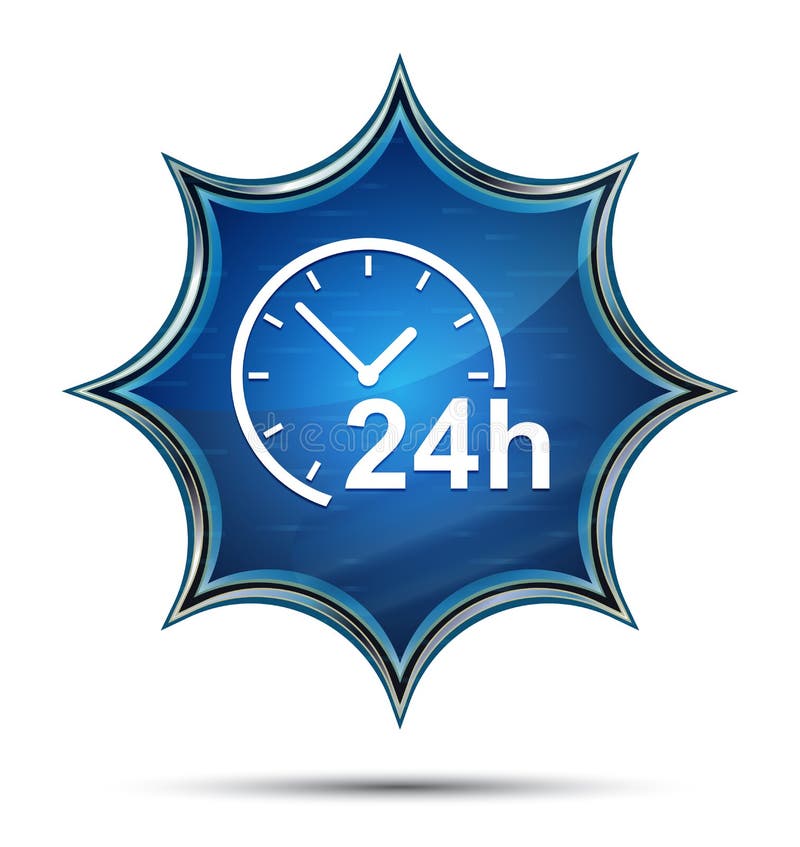 24 Hours Clock Icon Magical Glassy Sunburst Blue Button Stock ...