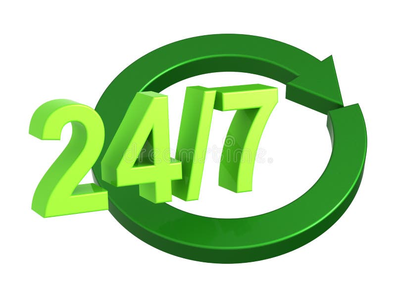 24 Hours a Day and 7 Days a Week Sign Isolated Over White. Stock ...