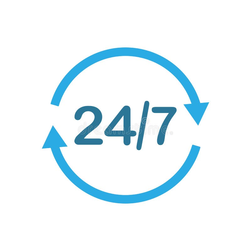 24 Hours 7 Days Icon. Time Clock Icon Vector Illustration. Flat Design ...