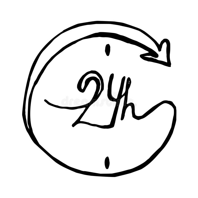 24 Hours Hand Drawn Vector Line Art EPS Stock Vector - Illustration of ...