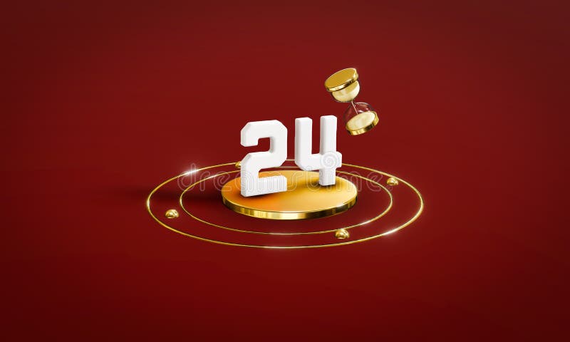 24 Hours and Hourglass on Red Background, 3d Render Stock Illustration ...