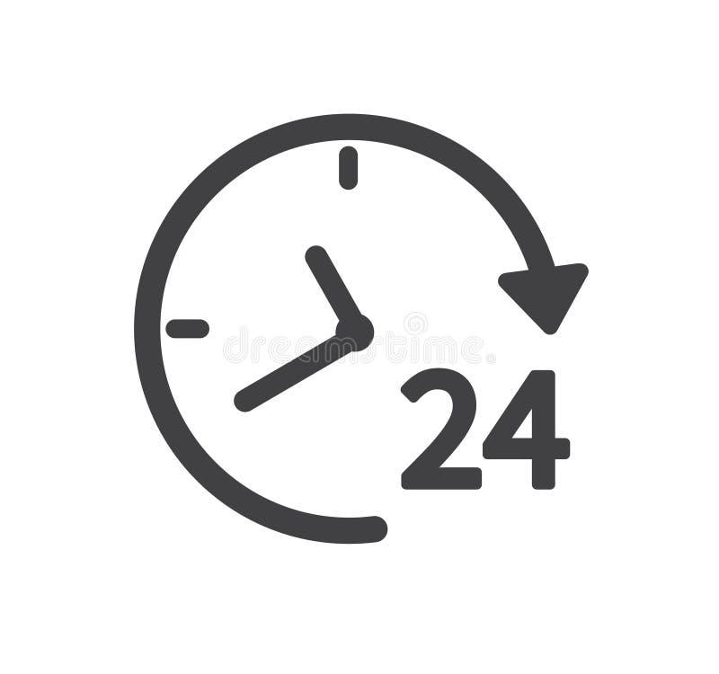 24 Hours Icon Isolated on White Background. Clock Icon. Twenty Four ...