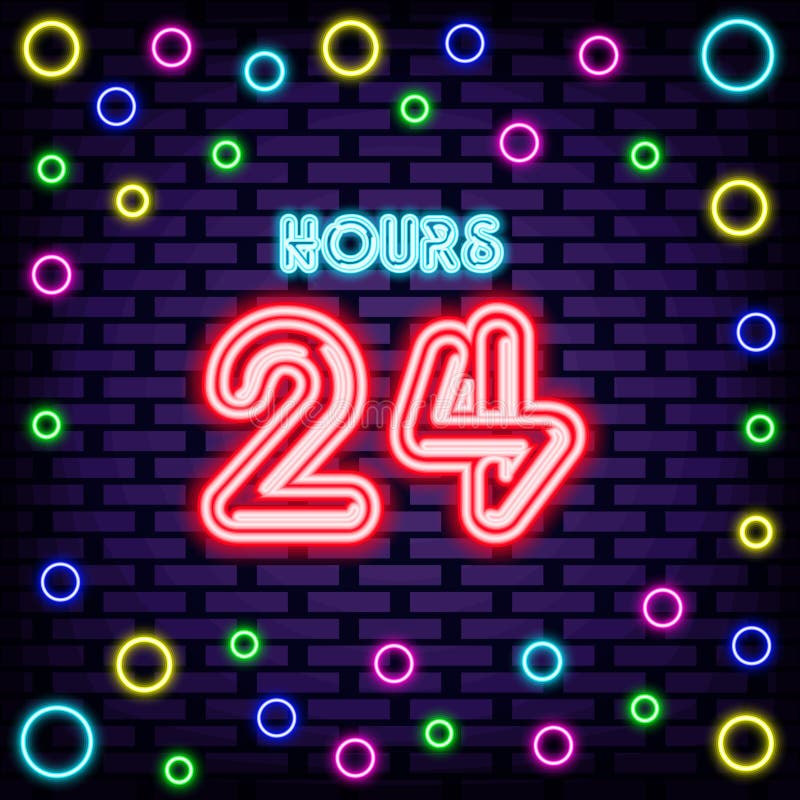 24 Hours Neon Quote. Neon Script. Light Art Stock Vector - Illustration ...