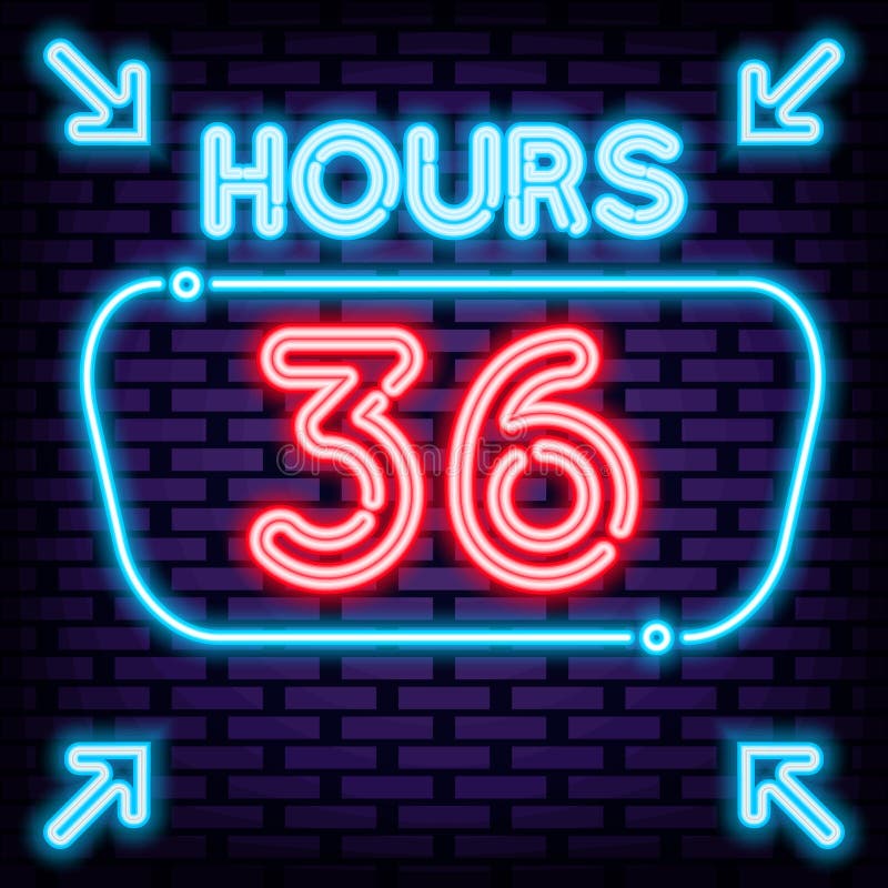 24 Hours Neon Signboards. on Brick Wall Background. Light Banner Stock ...