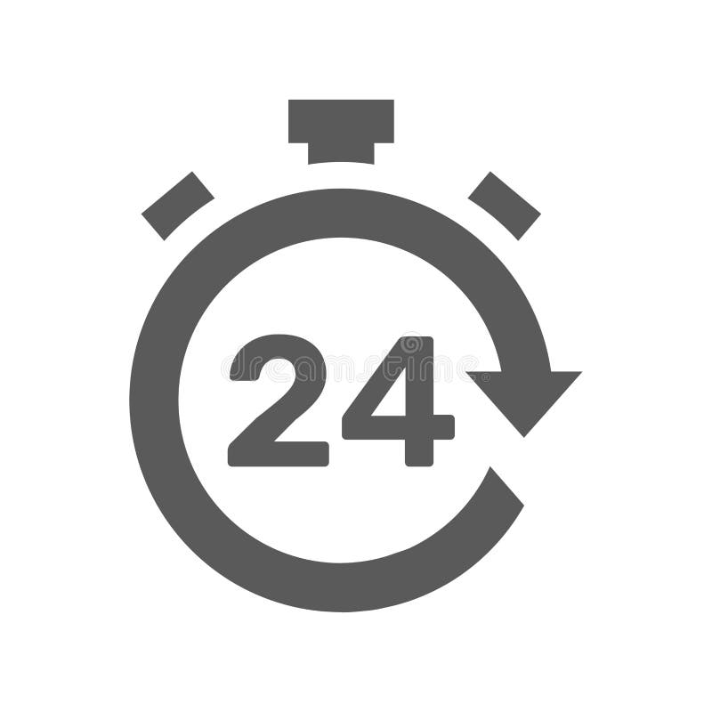24 Hours Open Clock Black Vector Icon Stock Vector - Illustration of ...