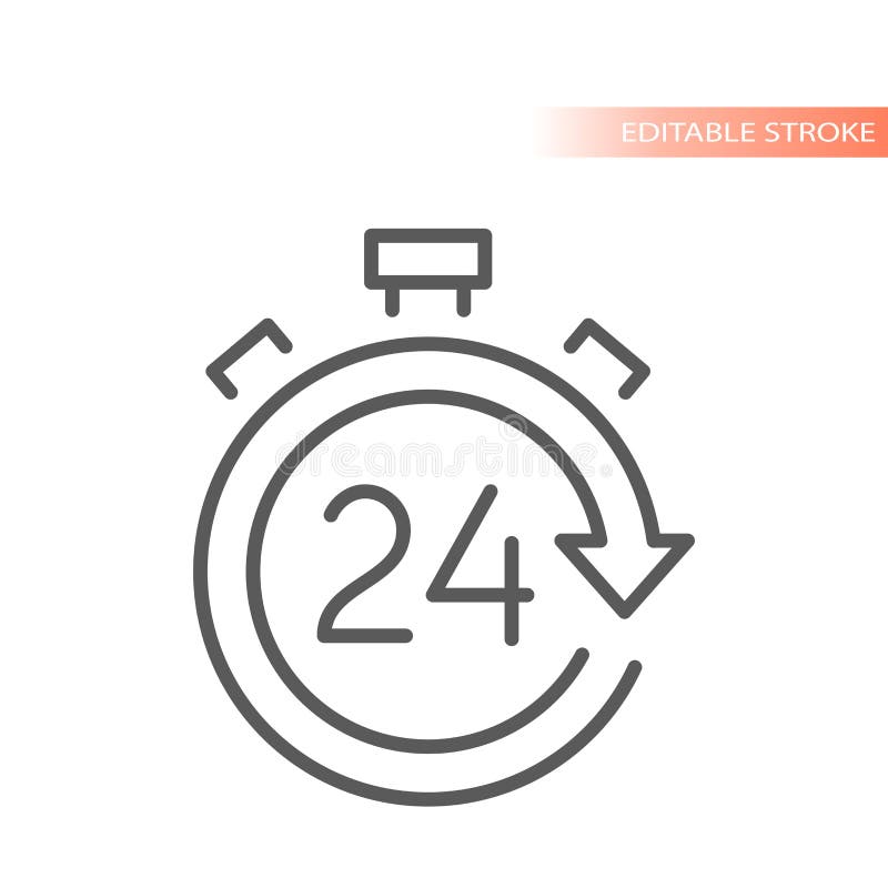 24 Hours Open Clock Line Vector Icon Stock Vector - Illustration of ...