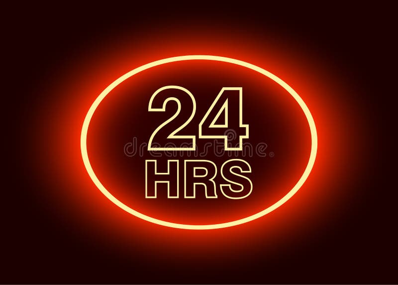 24 Hours Open Sign, Red Neon Billboard Vector Illustration Stock Vector ...