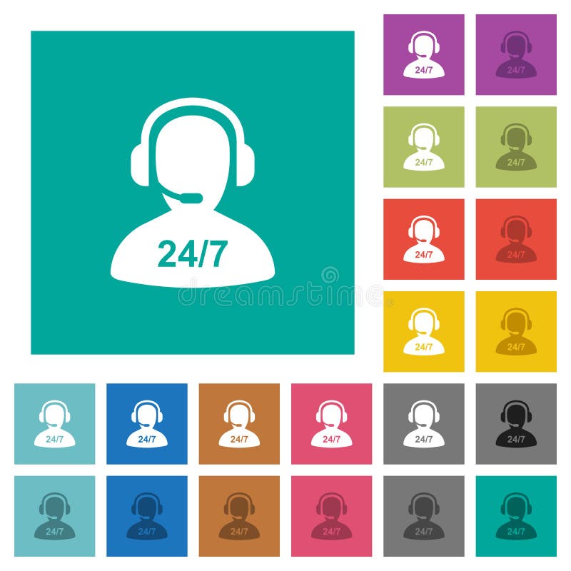 24 Hours Operator Service Square Flat Multi Colored Icons Stock Vector ...