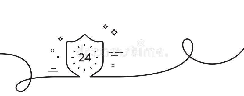 24 Hours Protection Line Icon. Shield Sign. Continuous Line with Curl ...