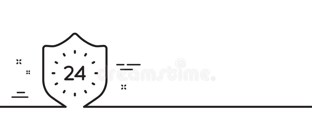 24 Hours Protection Line Icon. Shield Sign. Minimal Line Pattern Banner ...