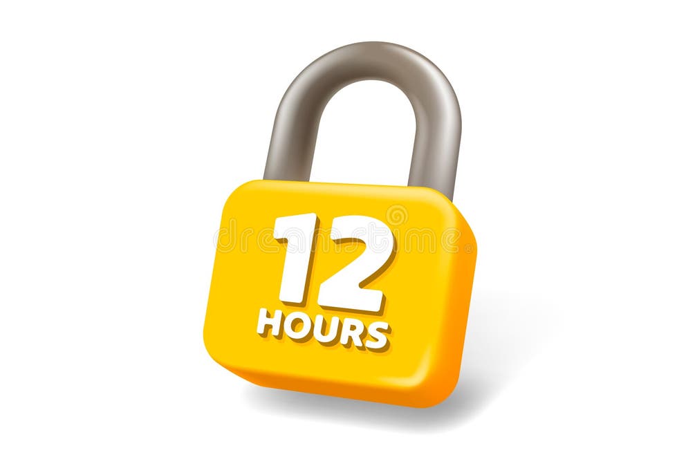12 Hours Protection Padlock, Protect System Time. Vector Illustration ...