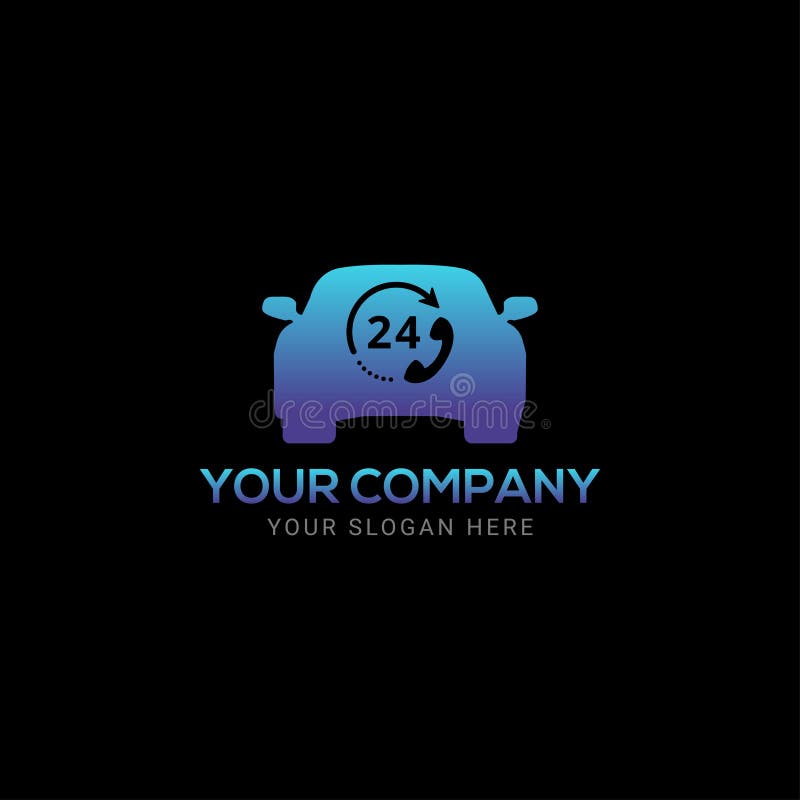 24 Hours Service Car Logo Design Stock Vector - Illustration of clock ...