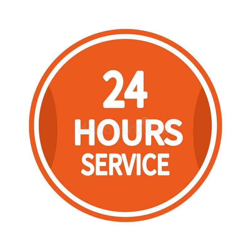 24 Hours Service Icon. Bold Typography Focus. Bright Orange Circle ...