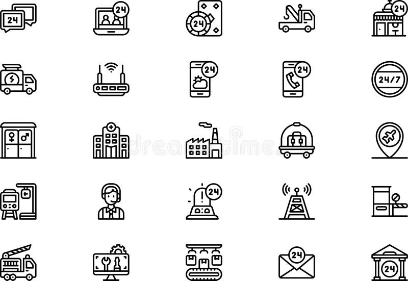 Hours Service Icons Collection is a Vector Illustration with Editable ...