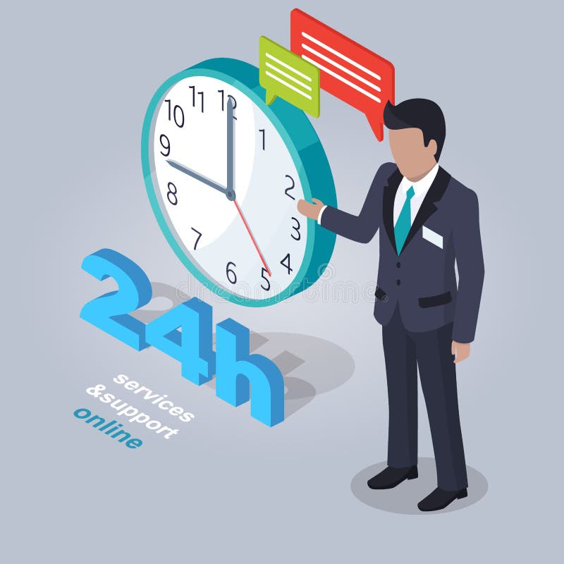 24 Hours Service and Support Online with Assistant Stock Vector ...