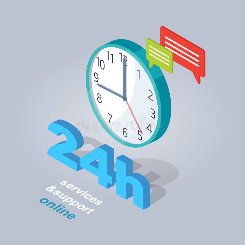 24 Hours Service and Support Online with Assistant Stock Vector ...