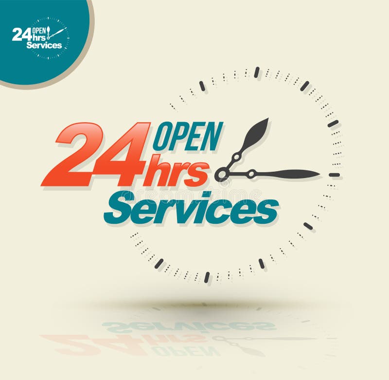 24 hours services banner. stock vector. Illustration of 24hr - 95523000