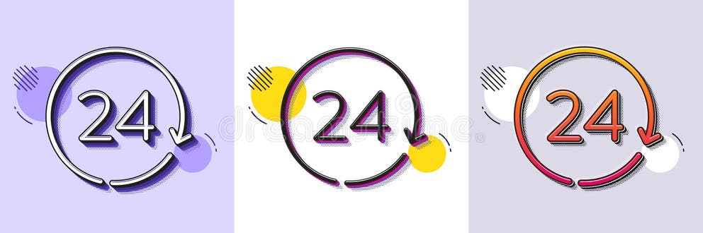 24 Hours Time Line Icon. Clock Sign. Watch. Halftone Dotted Pattern ...