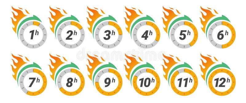 Hours Timer Deadline Countdown Fire Flame Icon Set Vector Flat Speed ...