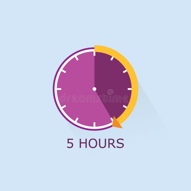 5 Hours Timer Icon with Orange Arrow Illustration on Blue Background ...
