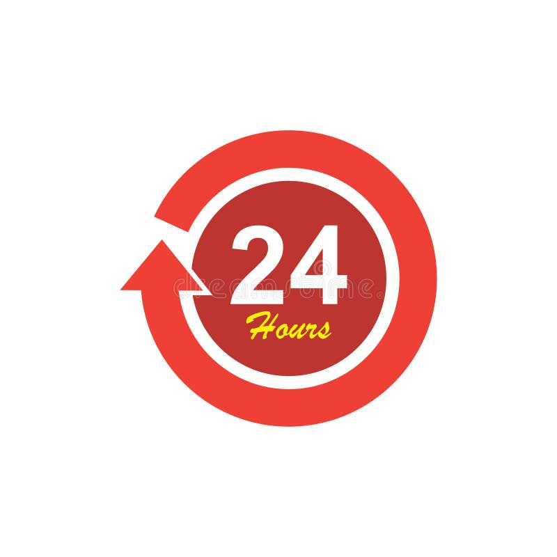 24 Hours Timer Icon with Orange Arrow Vector Illustration on Blue ...
