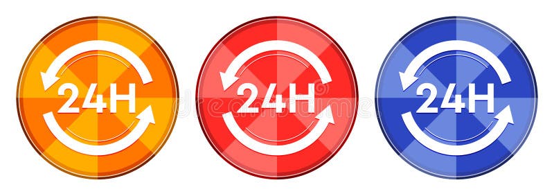 24 Hours Update Icon Burst Light Round Button Set Illustration Stock ...