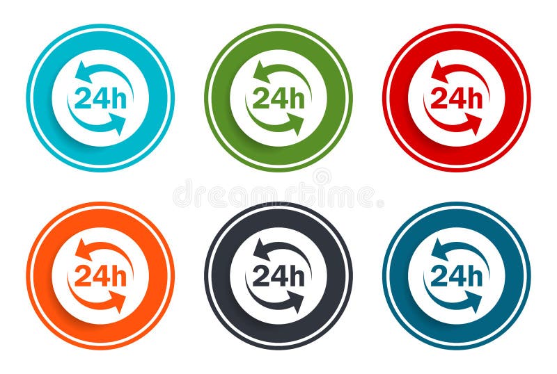 24 Hours Update Icon Flat Vector Illustration Design Round Buttons ...