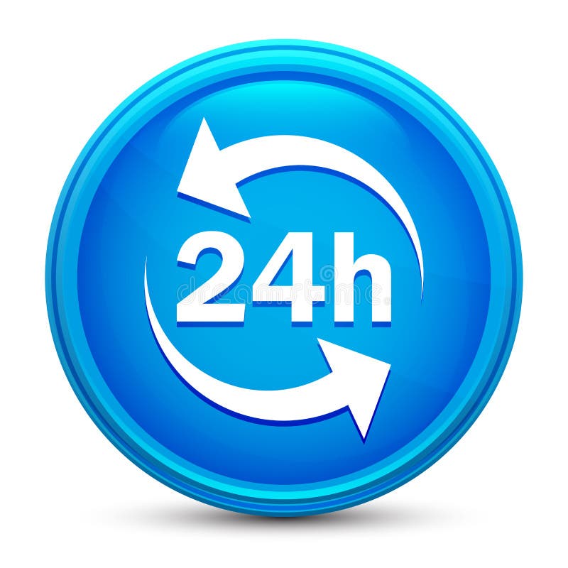 24 Hours Update Icon Glass Shiny Blue Round Button Isolated Design ...