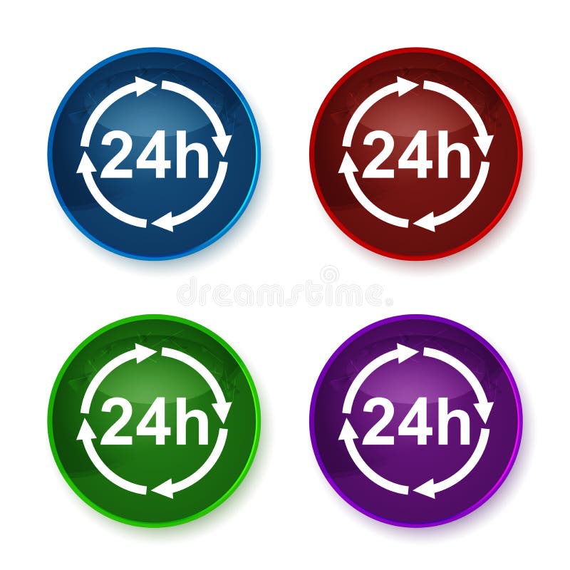 24 Hours Update Icon Shiny Round Buttons Set Illustration Stock Vector ...