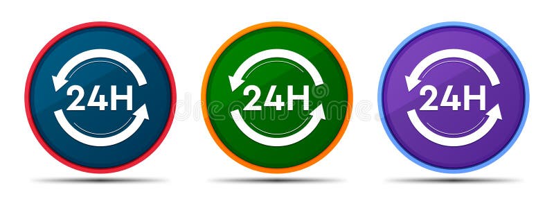 24 Hours Update Icon Silky Smart Flat Round Buton Set Illustration ...