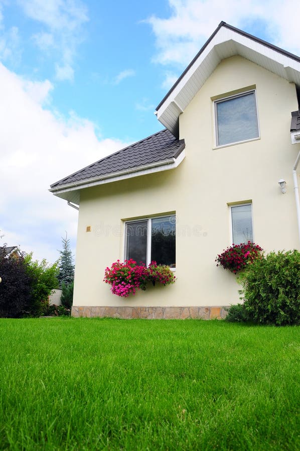 House stock photo. Image of blue, landscaping, home, grass - 27308096