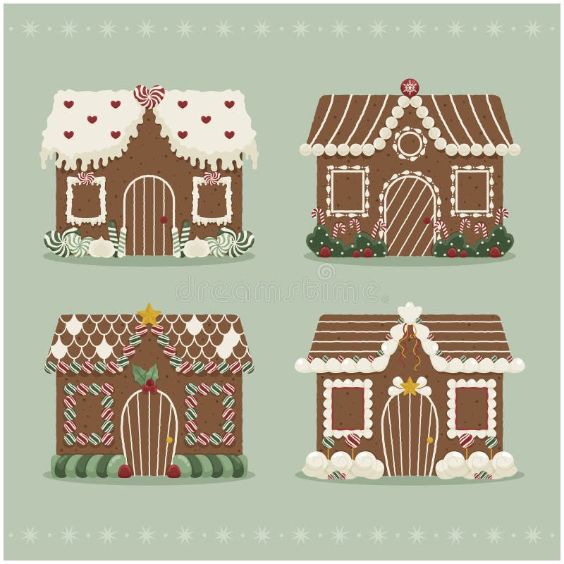 Merry Christmas Gingerbread House Collection Stock Vector ...