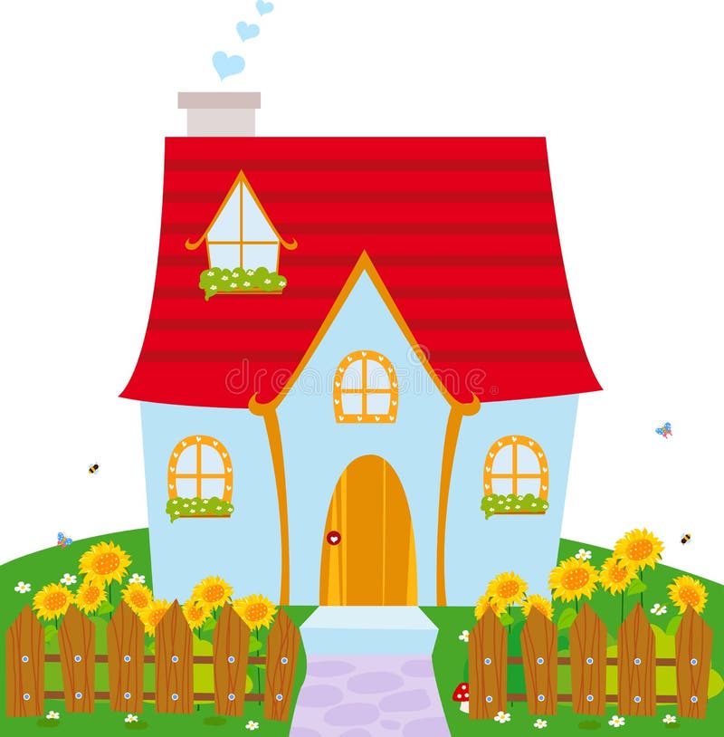 House stock vector. Illustration of cute, fence, sunflower - 18520545