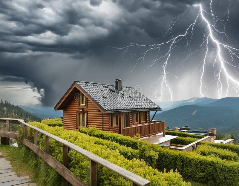 House Against the Backdrop of a Thunderstorm Stock Illustration ...