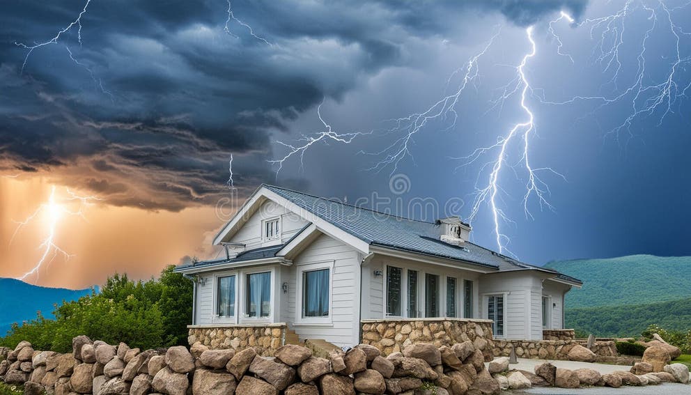House Against the Backdrop of a Thunderstorm Stock Illustration ...