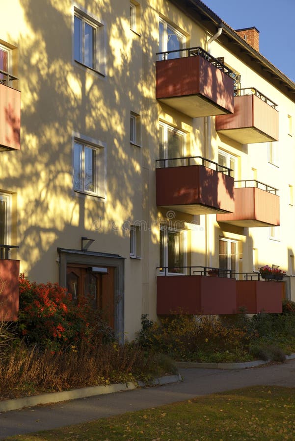 House Apartment Building with Balconies, Blue Sky Stock Image - Image ...