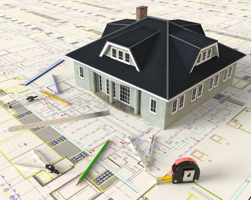 House Architectural Drawing and Layout Stock Photo - Image of drawing ...
