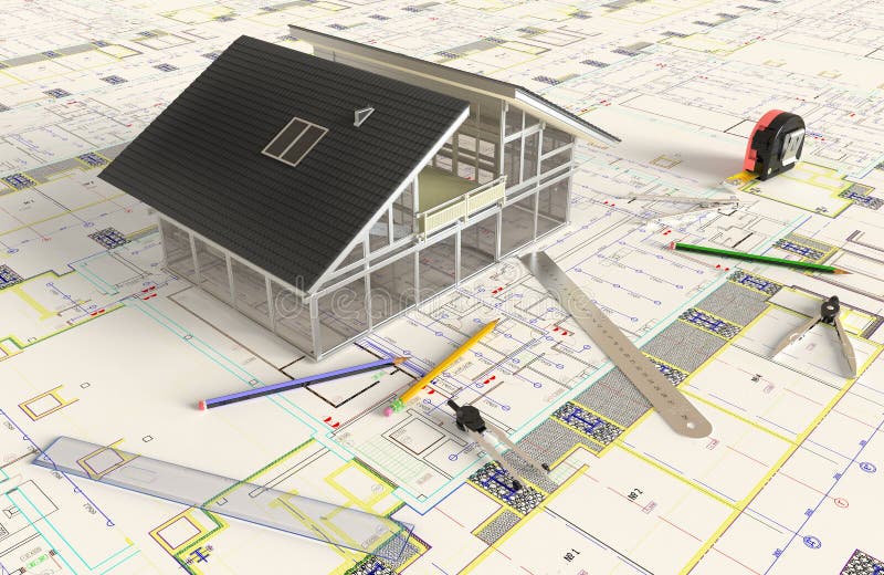 House Architectural Drawing and Layout Stock Photo - Image of plan ...