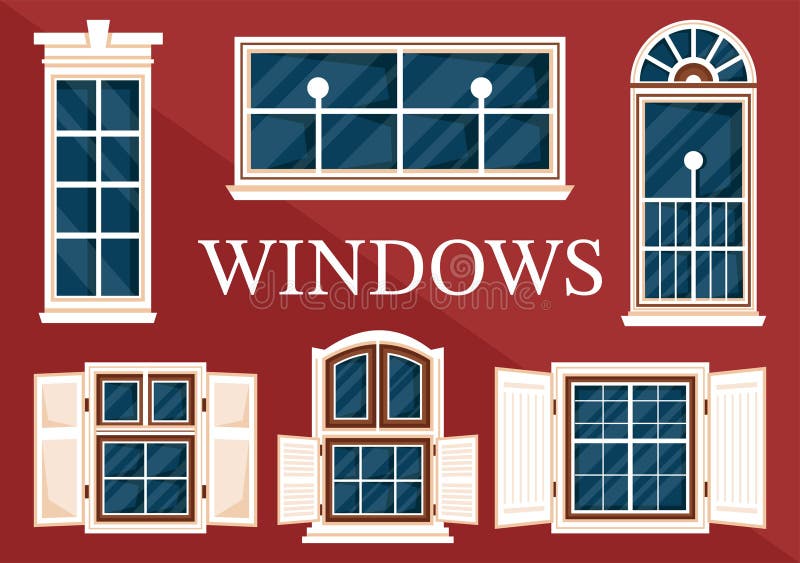 House Architecture Vector Illustration with Doors and Windows Various ...