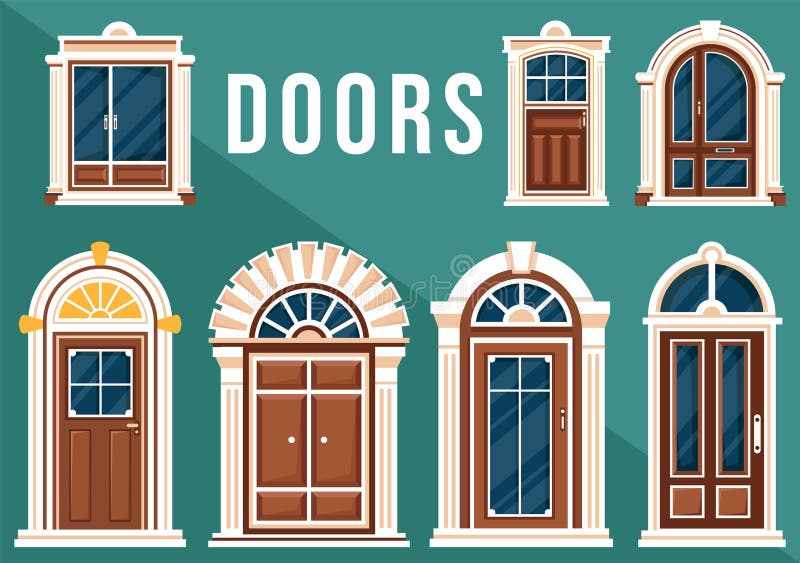 House Architecture Vector Illustration with Doors and Windows Various ...