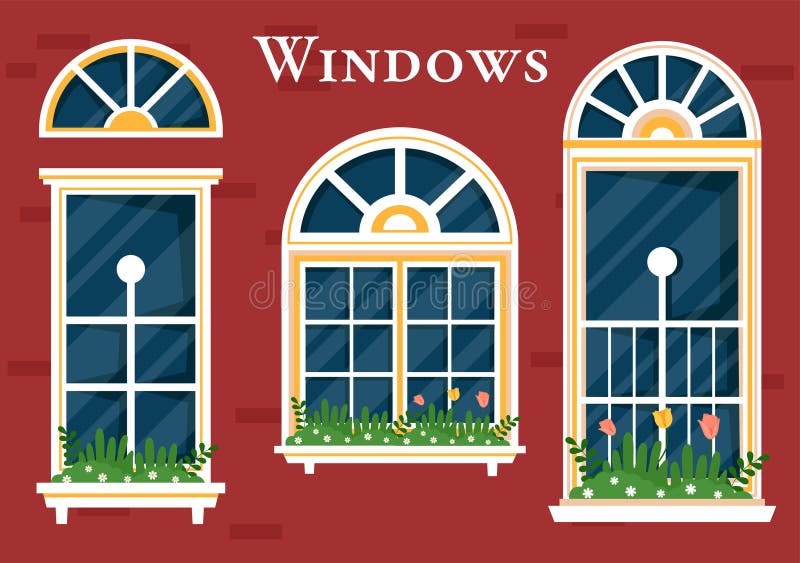 House Architecture Vector Illustration with Doors and Windows Various ...