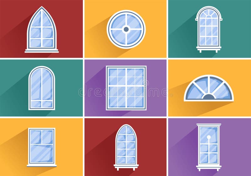 House Architecture Vector Illustration with Doors and Windows Various ...