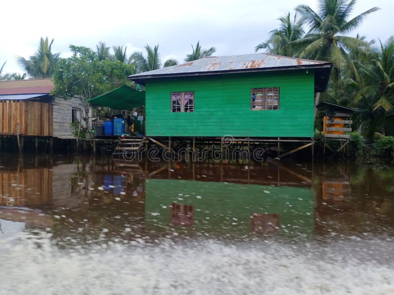 The House Around Katingan River Stock Image - Image of building, water ...
