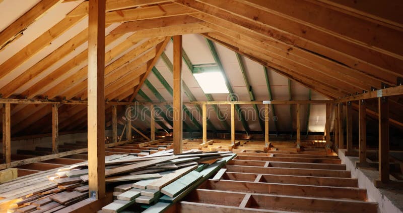 Construction of a Wooden Roof Frame, Residential House, Building Real ...