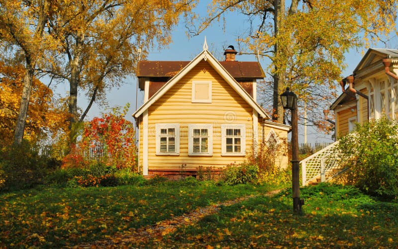House in the autumn forest stock photo. Image of sunny - 28303338