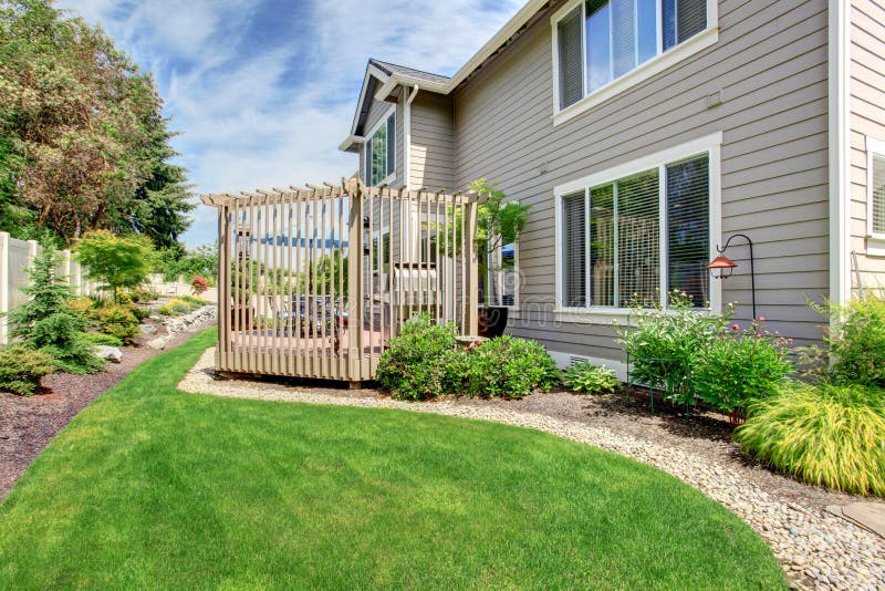 House with Backyard Patio and Landscape Design Stock Image - Image of ...