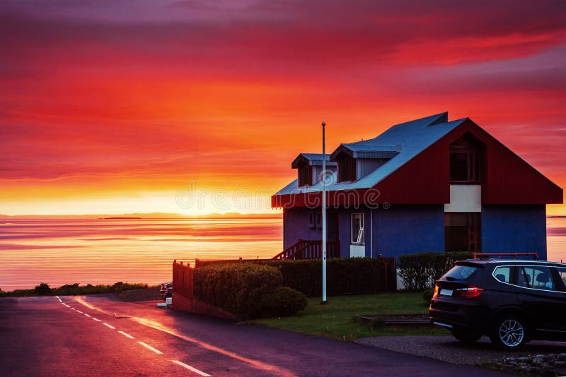 House on the Beach at Sunset Water Stock Photo - Image of table, beach ...